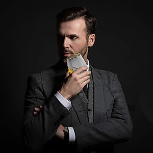 Diamond Whiskey Glasses, 4 PCS Rocks Glasses Gold Banded Cocktail Drinkware for Rum, Scotch or Wine Glasses, Tumblers Old Fashion Elegant Glass Unique Christmas New year Father's Day Gifts (Gray)