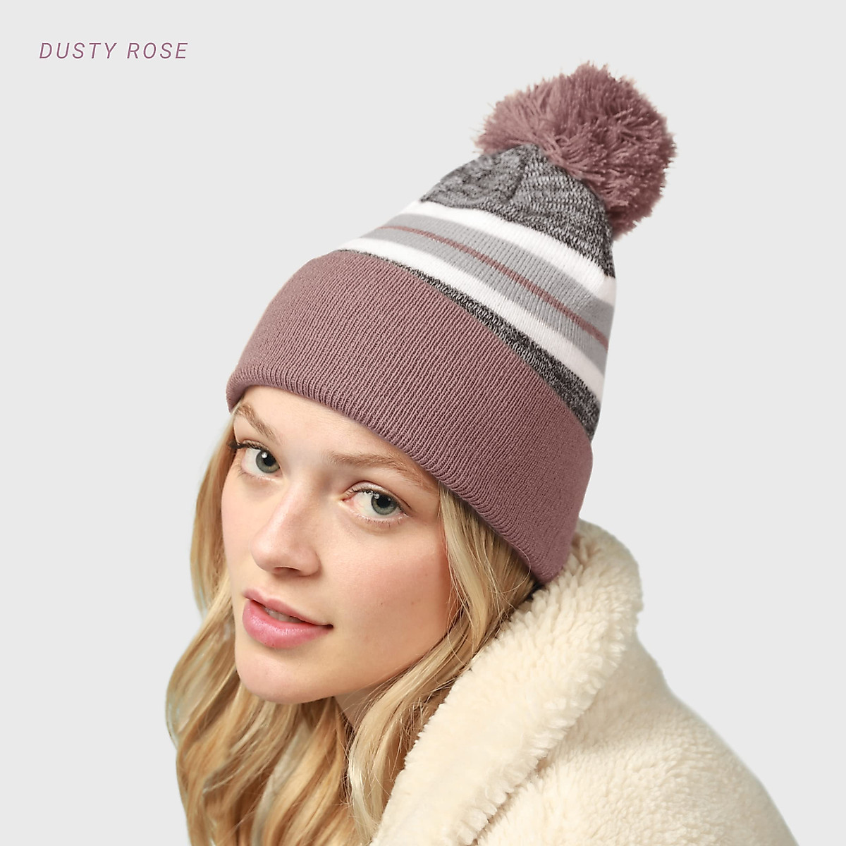 CHOK.LIDS Plain Color Stripe Beanies for Men and Women Soft Acrylic Knit Cuffed Beanie Cap Winter Hat Outdoor (White)