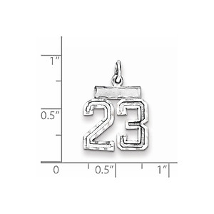 Solid 925 Sterling Silver Small Number # 23 Charm Pendant - 20mm x 14mm
