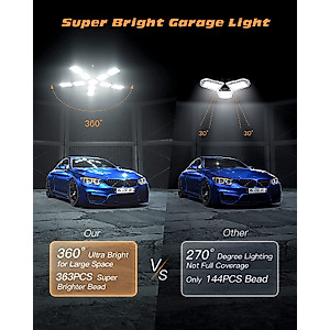 ESSNAMS 2 Pack LED Garage Lights, 180W 18000LM Garage Led Light, 6500K Deformable Led Garage Lights with 10+1 Adjustable Panels, Garage Lighting Ceiling LED for Garage, Barn, Basement (2 Pack)