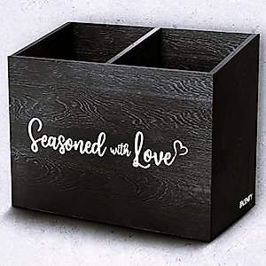 Acenity Kitchen Utensil Holder, Cute Kitchen Utensil Organizer, Wooden Utensil Holder, Lovely Kitchen Countertop decor (Black)
