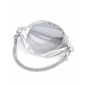 Chanrekenti Rhinestone Purse Sparkly purse for Women Silver Purse Evening Purse Rhinestones Handbags for Party Wedding (Silver-2mm)