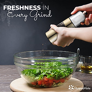 Peppermate Salt and Pepper Grinder - Easily Refillable Stainless Steel Pepper Mill Grinder with Real Marble Finish Top, Ceramic Blades, Adjustable Coarseness (White)