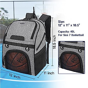 Basketball Bag, Basketball Backpack with Ball Compartment Basketball Accessories Large Capacity Basketball Equipment Bag Soccer Bag Sports Gym with Shoe Compartment Fits Soccer & Volleyball Football