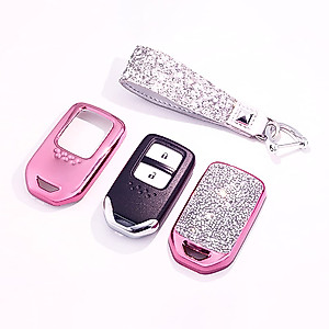 SANRILY 1Pcs Key Fob Cover for Honda Civic Accord CR-V Pilot Keyless Remote Smart Key Shell Case with Bling Key Chains Black