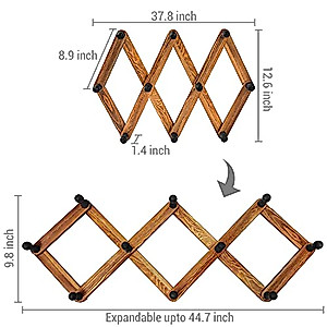 MyGift 10 Hook Burnt Wood Wall Mounted Expandable Accordion Peg Coat Rack Hanger for Entryway, Mudroom or Garage