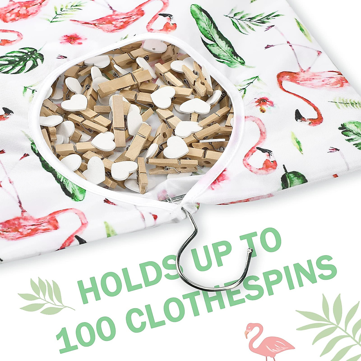 Woanger 2 Pcs Clothespin Bag with Hanging Hook 15 x 11 Inch Summer Laundry Clothes Pin Holder Waterproof Clothes Pin Hanging Bag Clothespin Storage Organizer with Large Opening (Elegant Style)