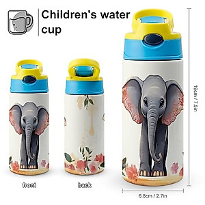 Stainless Steel Water Bottles Lucky Elephant Travel Water Cups with Handle And Silicone Straw Drinking Cup with Leak Proof Lid Thermo Travel Mug for Women Men