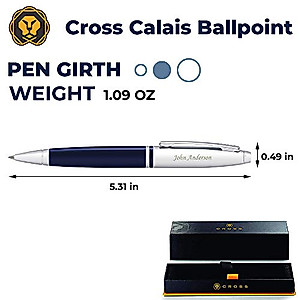 Dayspring Pens Personalized Cross Pen | Engraved Cross Calais Ballpoint Pen - Blue. Custom Gift Pen with Case AT0112-3 Engraving Shipped in One Business Day.