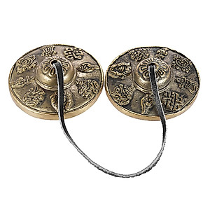 Heysland Tibetan Tingsha Cymbal Bell 2.6in/6.5cm Handcrafted Yoga Bell Meditation Chime Bells with Bag Eight Auspicious Symbols,HL03B