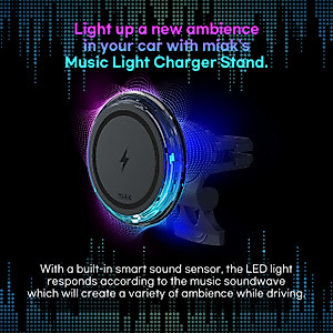 miak for Magsafe Car Mount Charger, Strong Magnet, Wireless 15W Fast Charging Music Reactive LED Car Stand