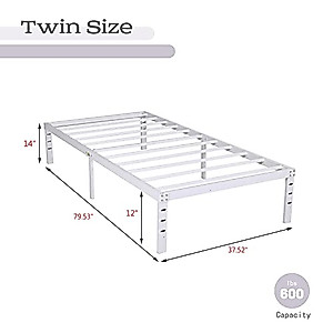 alazyhome Twin XL Size Bed Frame 14 Inch Metal Platform Bed Frame Heavy Duty Steel Slats Support No Box Spring Needed Noise-Free Easy Assembly White
