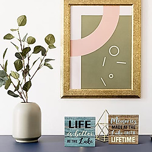 2 Pcs Summer Lake House Decor Memories at The Lake Life Is Better at The Lake Box Sign Wooden Motivational Decor Rustic Lake Cabin Home Wall Decor Primitive Country Lake Sign Farmhouse Kitchen Decor