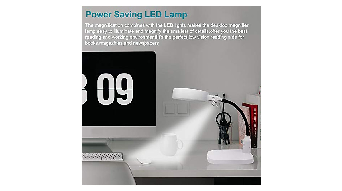 8X Lighted Desktop Magnifier with 5.7 Inch Lens & 6 LEDs | RELIANCER