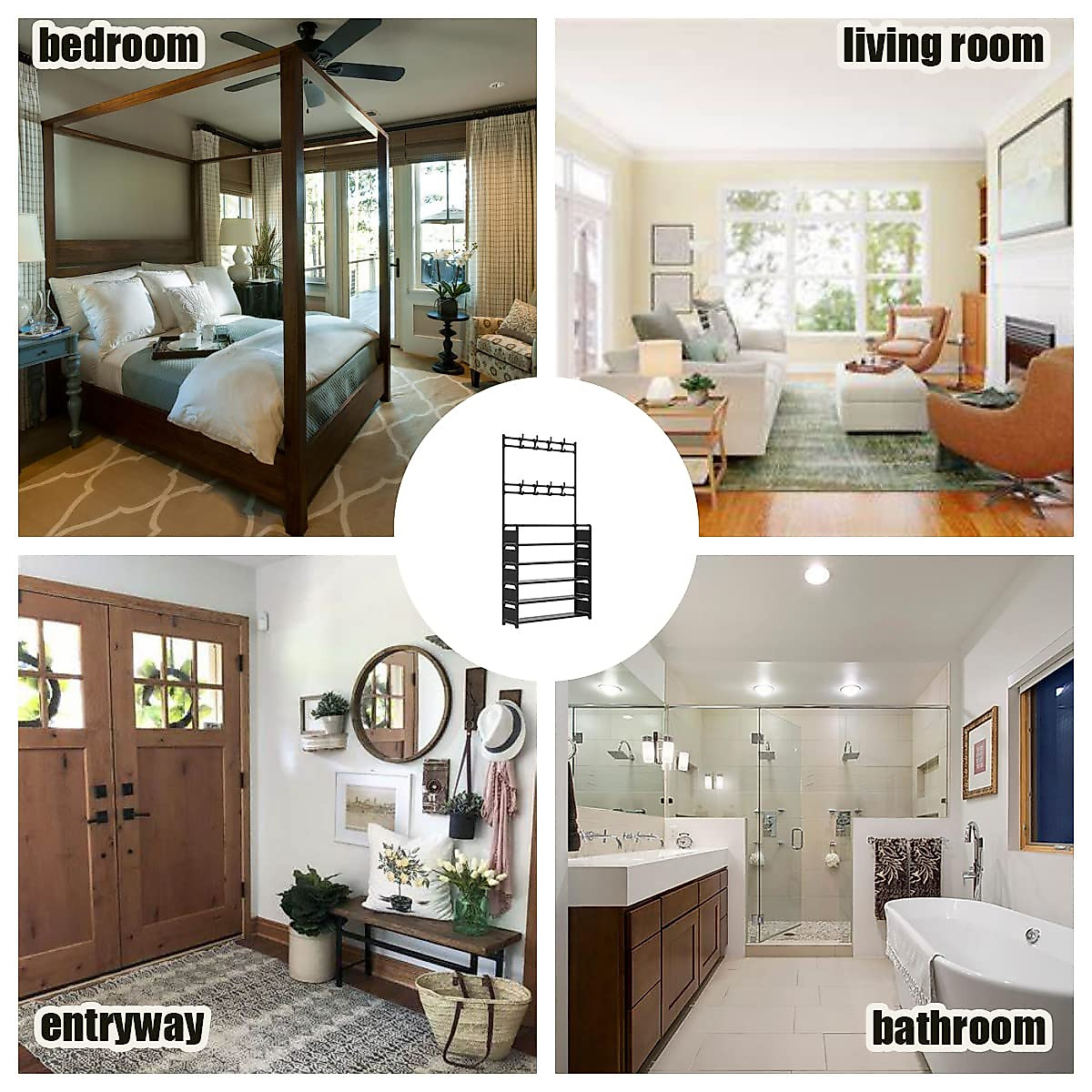 AriceHou 5-Tier Coat and Shoe Rack,Entryway Coat Rack Hallway Bench Storage Organizer with 8 Hooks and Side cloth for Living Room,Bedroom,Office Hall Trees