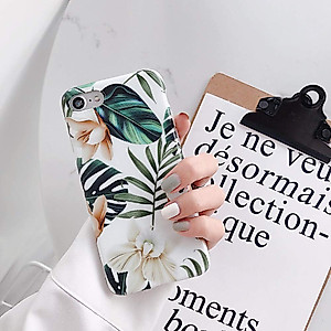 ooooops for iPhone SE2022 Case, SE2020 Case, 8 Case,7 Case for Women Girls,Green Leaves with White Floral Pattern Design, Slim Fit Clear Soft Full-Body Protective Phone Cover (Leaves & Flowers)