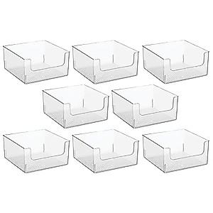 mDesign Modern Wide Plastic Open Front Dip Storage Organizer Bin Basket for Closet Organization - Shelf, Cubby, Cabinet, and Cupboard Organizing Decor - Ligne Collection - 8 Pack - Clear