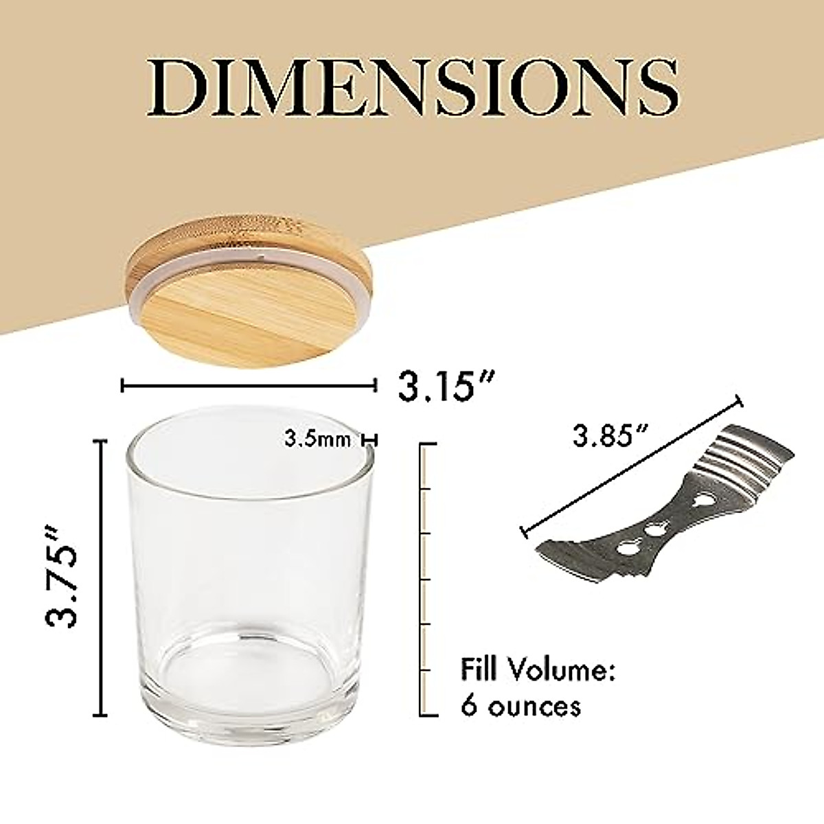 CANDECOR 8 Pack 10oz Clear Glass Candle Jars Kit - Complete Set with Bamboo Lids, Sticky Warning Labels, Customized Boxes, Wick & Holder - Ideal for DIY Candle Making - Dishwasher Safe