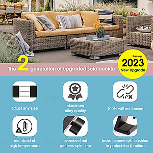 Ponwec Adjustable Outdoor Patio Wicker Furniture Clips,Aluminum Alloy Sectional Clips to Hold in Place,Wicker Sectional Furniture Clip for All Tube Length 1-2.5 inches Patio Sectionals,5 PCS