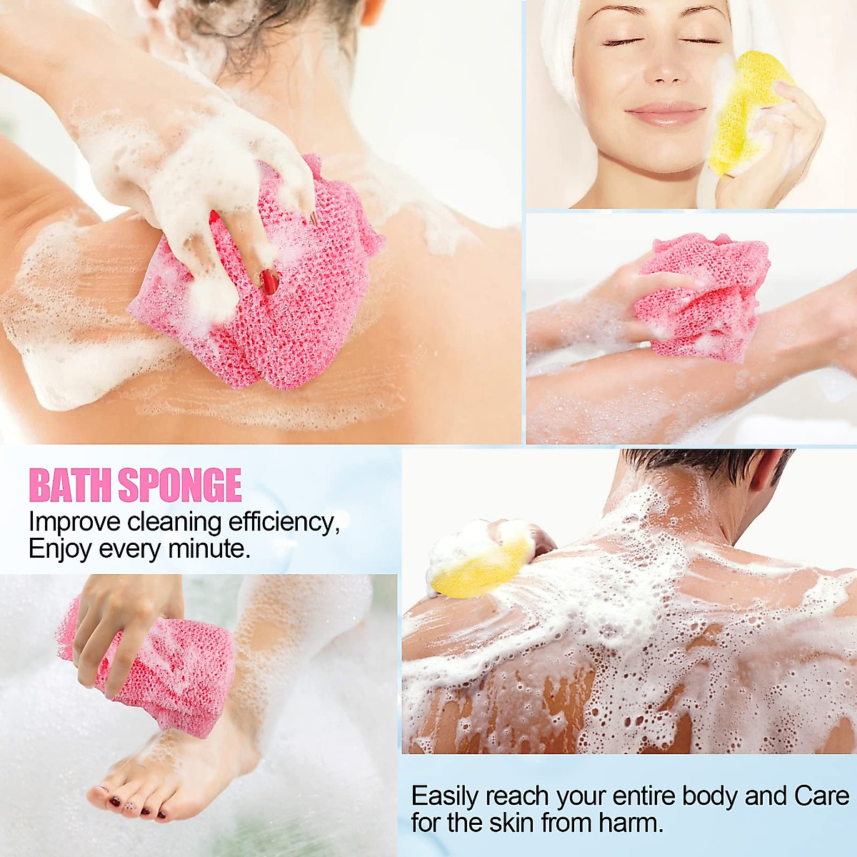 3 Pieces African Net Sponge Long Net Bath Sponge Exfoliating Shower Body Scrubber Back Scrubber Skin Smoother Body Exfoliating Cloth Nylon Bathing Scrubber for Men Women for Daily Use