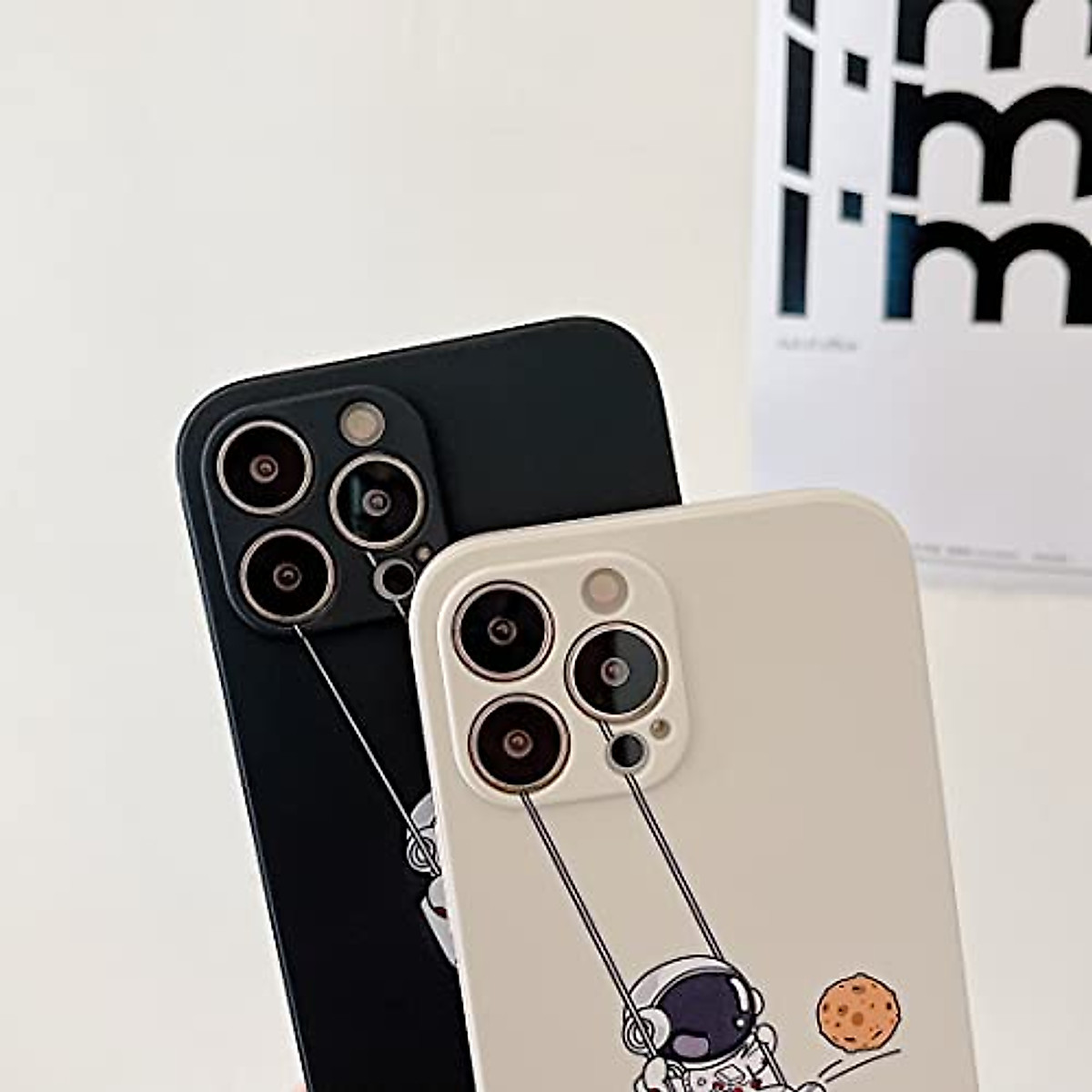 Yonds Queen for iPhone 13 mini Cute Case, Cool Cartoon Swing Astronaut Planet Moon Design Stylish Soft TPU Bumper Shockproof Anti-Slip Protector Case (iPhone 13 mini, Black Planet)