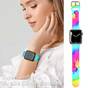 ACESTAR Double Sided Band Compatible with Apple Watch Band 38mm 40mm 41mm/42mm(Series 10), Cute Floral Soft Silicone Replacement for iWatch Series 9 8 7 6 5 4 3 2 1 SE, Tie Dye E