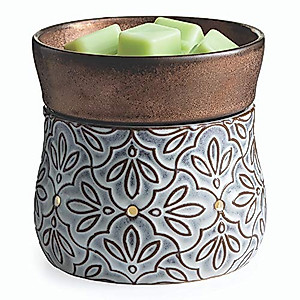 CANDLE WARMERS ETC 2-in-1 Deluxe Candle and Wax Fragrance Warmer with LED Light and Auto Shut Off for Timed Candle Warming, Bronze Floral
