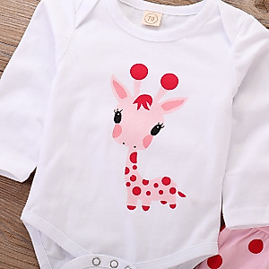 BOEBNOZCV Newborn Toddler Baby Girl Outfits Giraffe Bodysuit Top + Pink Legging Pants Set with Hat Infant Clothes