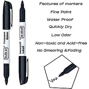 Permanent Markers,Shuttle Art 24 Pack Black Permanent Marker set,Fine Point, Works on Plastic,Wood,Stone,Metal and Glass for Doodling, Marking