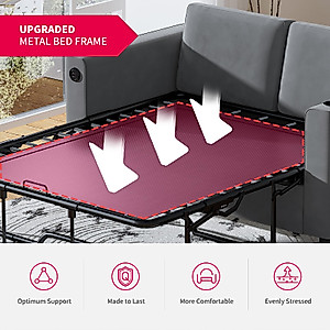 MUZZ Pull Out Couch Bed, 2 in 1 Sleeper Sofa Bed with Cup Holder & USB, Modern Velvet Sofa Bed with Foam Matress for Living Room, Apartment, Office(Queen/Dark Grey)