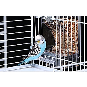 Automatic Bird Feeder,No Mess Bird Feeder,Bird Cage Feeder Bird Cage Accessories for Parakeet Canary Cockatiel Finch (Transparent)
