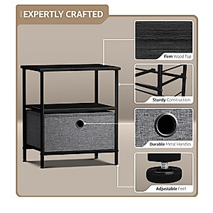 Sorbus Nightstand 2-Drawer Shelf Storage - Bedside Furniture & End Table Chest Dresser with Steel Frame, Wood Top & Easy Pull Fabric Bins for Home, Bedroom, Closets, Bathroom, Office & College Dorm