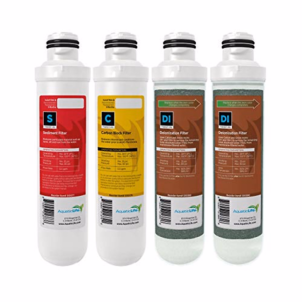 AQUATICLIFE Twist-In Sediment Filter, Carbon Block Filter and Deionization Filter Replacement Cartridges for RO/DI Reverse Osmosis Water Filtration System, Value Pack