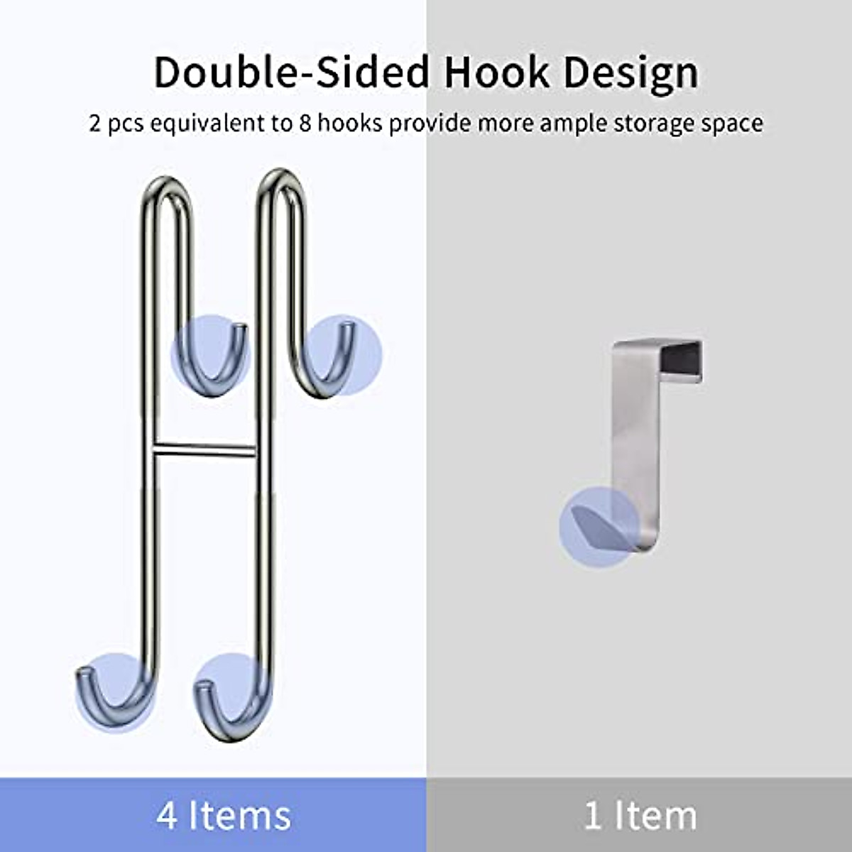 Over Shower Glass Door Hook, 2 Pack Silver 304 Stainless Steel Extended Shower Door Hooks, Bathroom Frameless Drilling-Free Hanger, Double Side Towel Hooks, for Bathing Suits, Robe, Loofah, Shaver