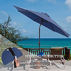 Sunoutife Patio Umbrella with Solar Lights, 10FT Large Outdoor Table Umbrella with Tilt Adjustment and Crank for Market Garden Backyard & Pool