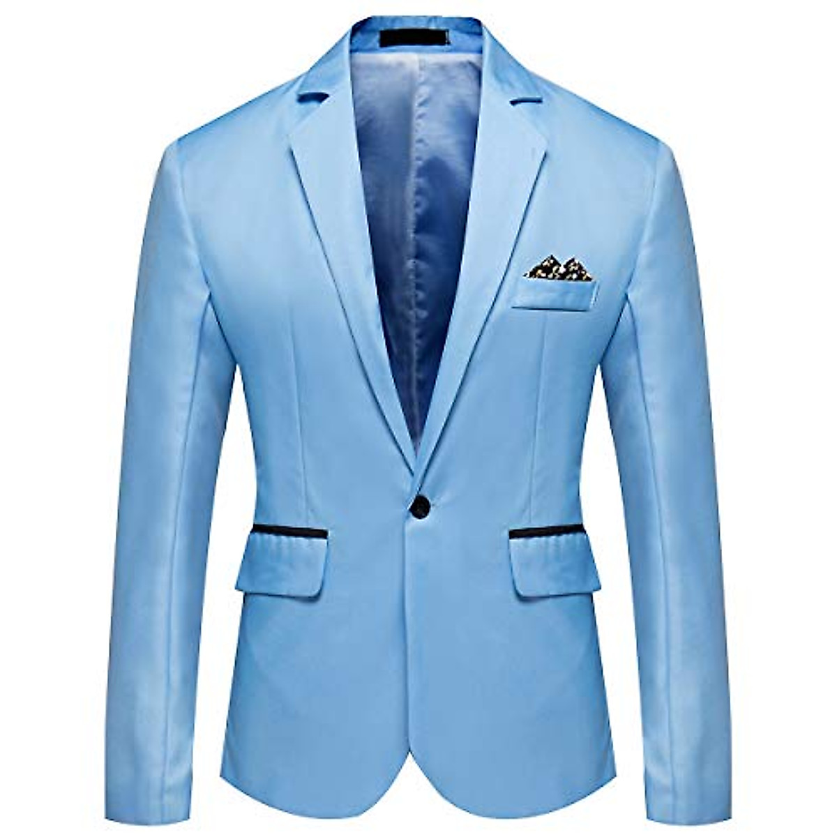 Men's Casual Suit Jacket Slim Fit One Button Notched Lapel Business Daily Lightweight Blazer Jacket (X-Large, Light Blue)