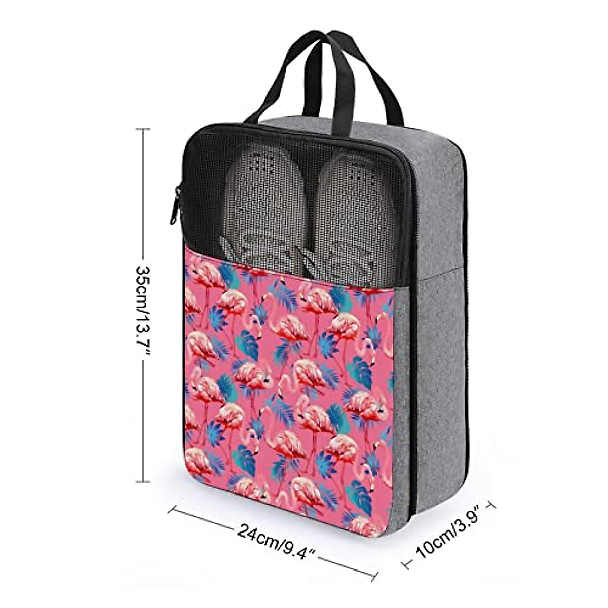 Frcavbin Flamingo Bird And Flowers Pink Travel Shoe Bag Shoes Carrier with Handle and Zipper Foldable Shoe Puches Organizer for Home storage School starts