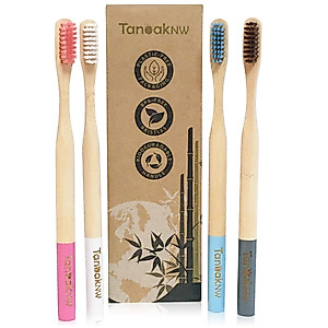 Bamboo Toothbrush Eco-Friendly Packs of 4 – Circular Organic Biodegradable handle with BPA-Free, Soft Nylon Bristle.