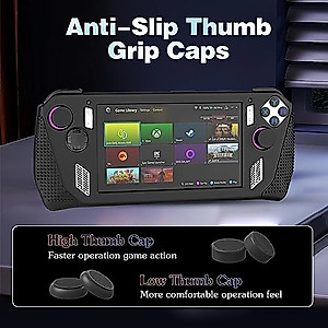 SUIHUOJI for Rog Ally Stand Protective Case, Silicone Accessories Protector, Soft Cover Skin Shell with 2 Pairs Thumb Grips Caps, Full Protection Kickstand for ASUS Rog Ally Handheld (Black)