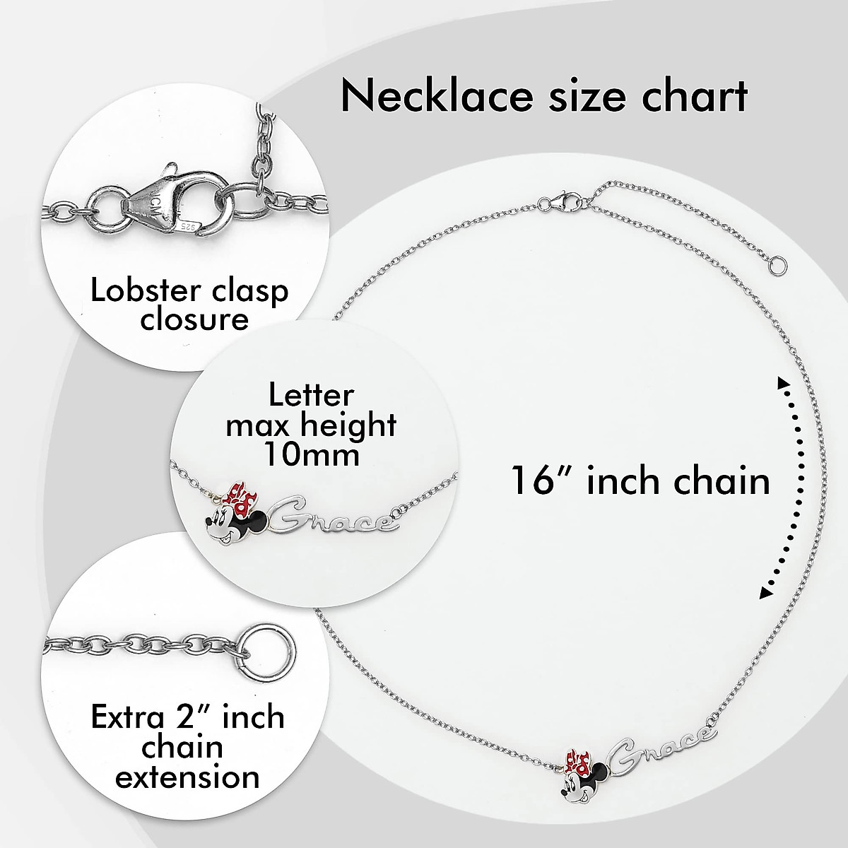 Disney Minnie Mouse Custom Name Necklace - Sterling Silver Name Necklace Personalized, Minnie Mouse Face