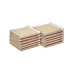 Amazon Basics Odor Resistant Textured Wash Cloth, 12 x 12 Inches - 12-Pack, Beige