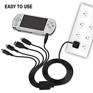 5 in 1 USB Charger Cable for Nintendo DS Lite/ Wii U/ New 3DS (XL/LL), 3DS (XL/LL), 2DS, DSi (XL/LL) ,NDS/Gameboy Advance SP, PSP 1000 2000 3000, Multi-Functional USB Charging Cord with Cable Tie