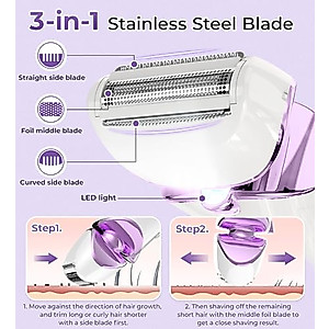 PRITECH Electric Shaver for Women - Cordless Ladies Shaver, Lady Razor for Legs, Arm, Underarms, Bikini, USB Rechargeable Razor Wet & Dry Waterproof Razor for Woman