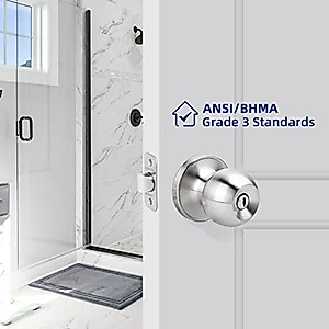 LOQRON Keyless Privacy Ball Door Knob and Single Cylinder Deadbolt Lock Combo Set Security for Front Door Bedroom/Bathroom Satin Nickel Finish