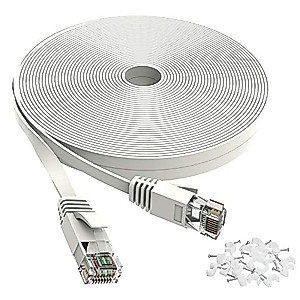 Cat 6 Ethernet Cable 15 ft, Outdoor&Indoor 10Gbps Support Cat7 Network, Flat Internet RJ45 LAN Patch Cords, Solid Cat6 High Speed Computer Wire with Clips for Router, Modem, PS4/5, Xbox, Gaming, White