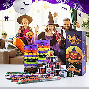 xutengy 48Pcs Halloween Party Favors Decorations Slap Bracelets Rubber Wristbands, Trick or Treat Party Favors, Classroom Prizes, Halloween Party Gift Treat Bag Filler Supply