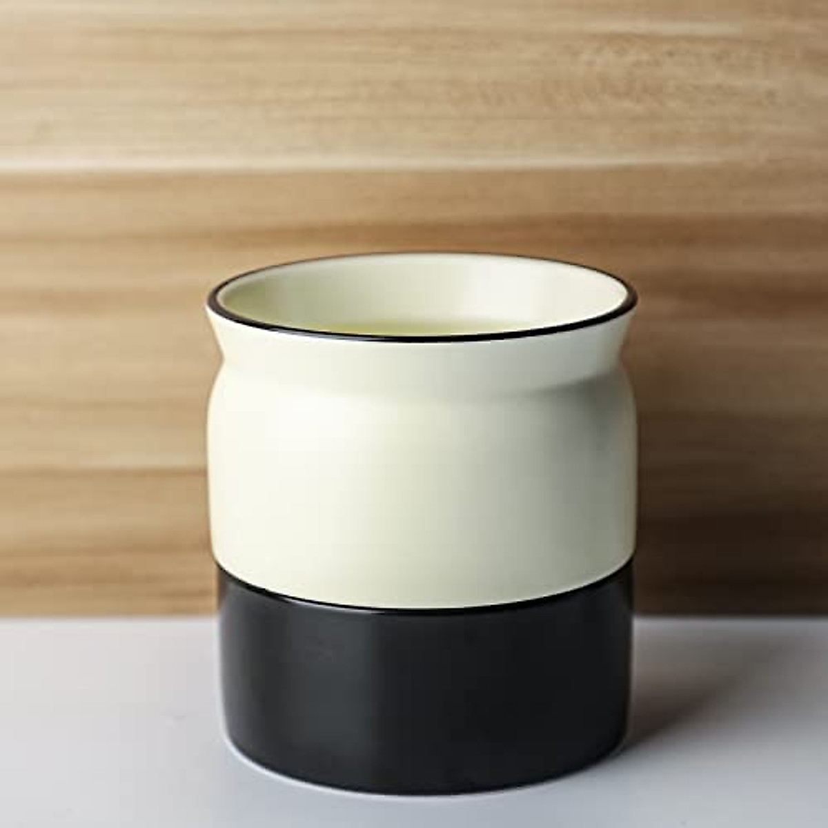 Ceramic Utensil Holder Double Layer kitchen Utensil Holder for Countertop with Drainage Holes Utensil Crock for Farmhouse Kitchen Decor. (0.68)