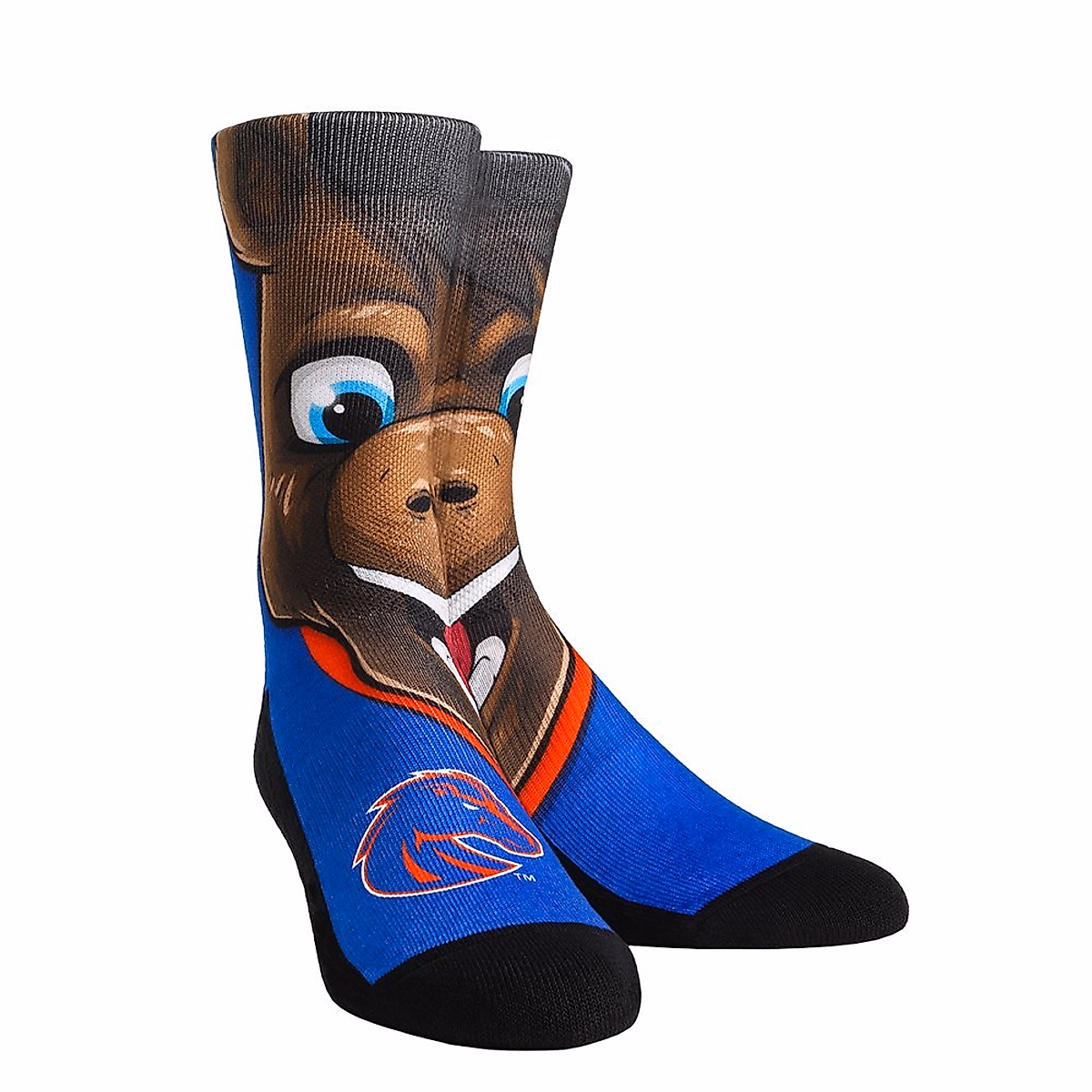 Rock 'Em Apparel NCAA Boise State Broncos Buster Bronco Mascot Custom Athletic Crew Socks, Small/Medium