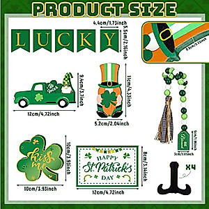 14 Pieces St. Patrick's Day Tiered Tray Decor Set Irish Saint Patrick Themed Tray Decor Home Table Including Shamrock Wood Bead Garland Truck Wood Gnome Farmhouse Sign Tabletop Decorations