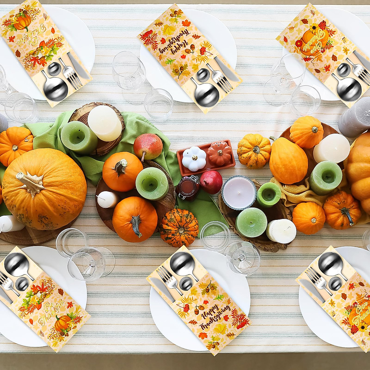 Zhanmai 48 Pieces Thanksgiving Cutlery Holder with Give Thanks Maple Leaf Cutlery Silverware Holder Paper Pocket Set Thanksgiving Utensil Holder for Autumn Harvest Party Table Decorations, 3 Styles